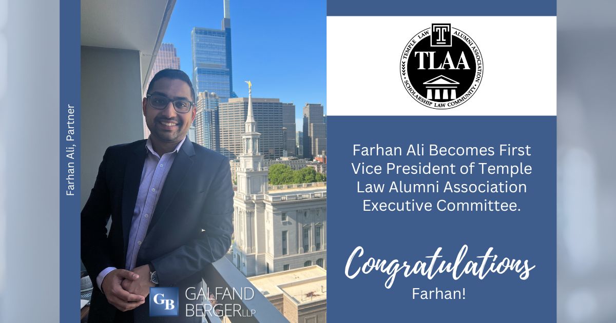 Farhan Ali First VP of Temple Law Alumni Assoc. Executive Committee